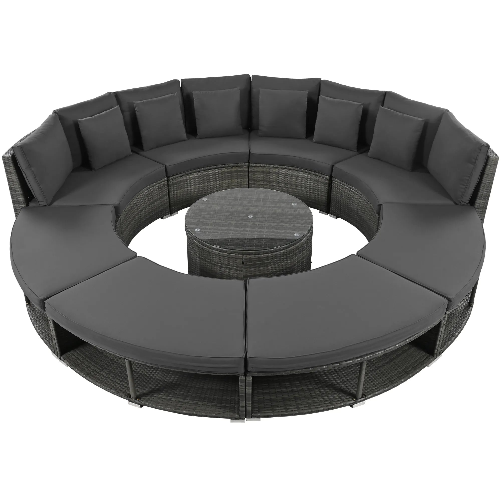 Luxury Circular Rattan Wicker Outdoor Patio Sectional Sofa Set with Co – FanciConcept