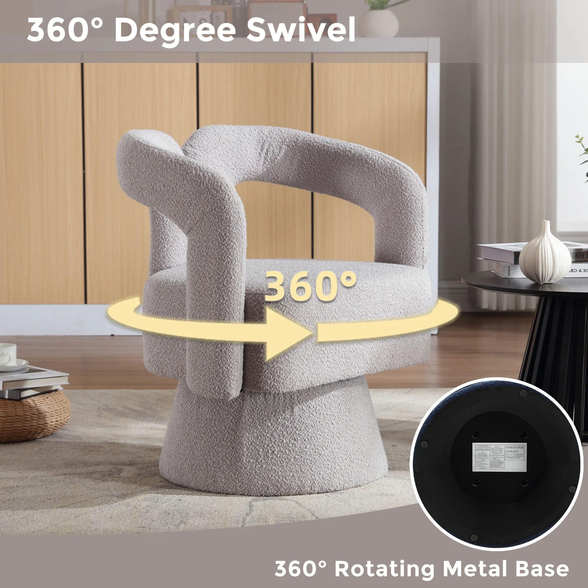 360° Swivel Cuddle Barrel Accent Chair With Fluffy Fabric – FanciConcept